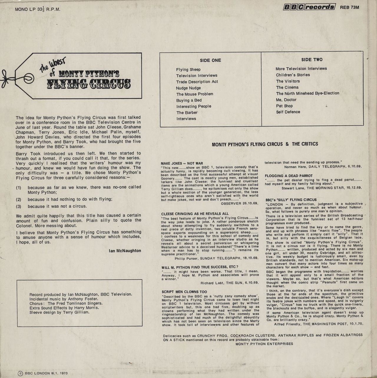 Monty Python Monty Python's Flying Circus - 1st UK Vinyl LP — RareVinyl.com